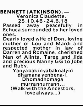 BENNETT (ATKINSON), Veronica Claudette. | Death Notices | Melbourne ...