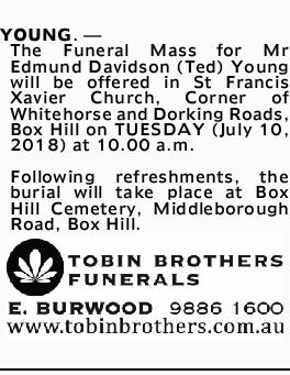 YOUNG. _ | Funeral Notices | Melbourne | The Courier Mail