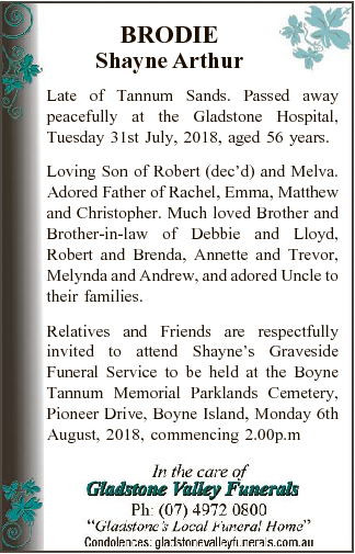 | Funeral Notices | Gladstone | My Tributes