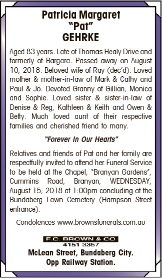 | Funeral Notices | Bundaberg | The Chronicle