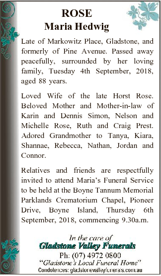 | Funeral Notices | Gladstone | My Tributes