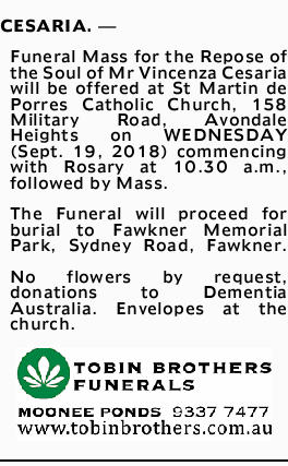 CESARIA. - | Funeral Notices | Melbourne | My Tributes