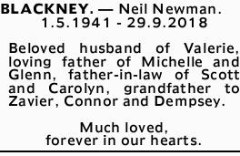 BLACKNEY. _ Neil Newman. | Death Notices | Melbourne | My Tributes