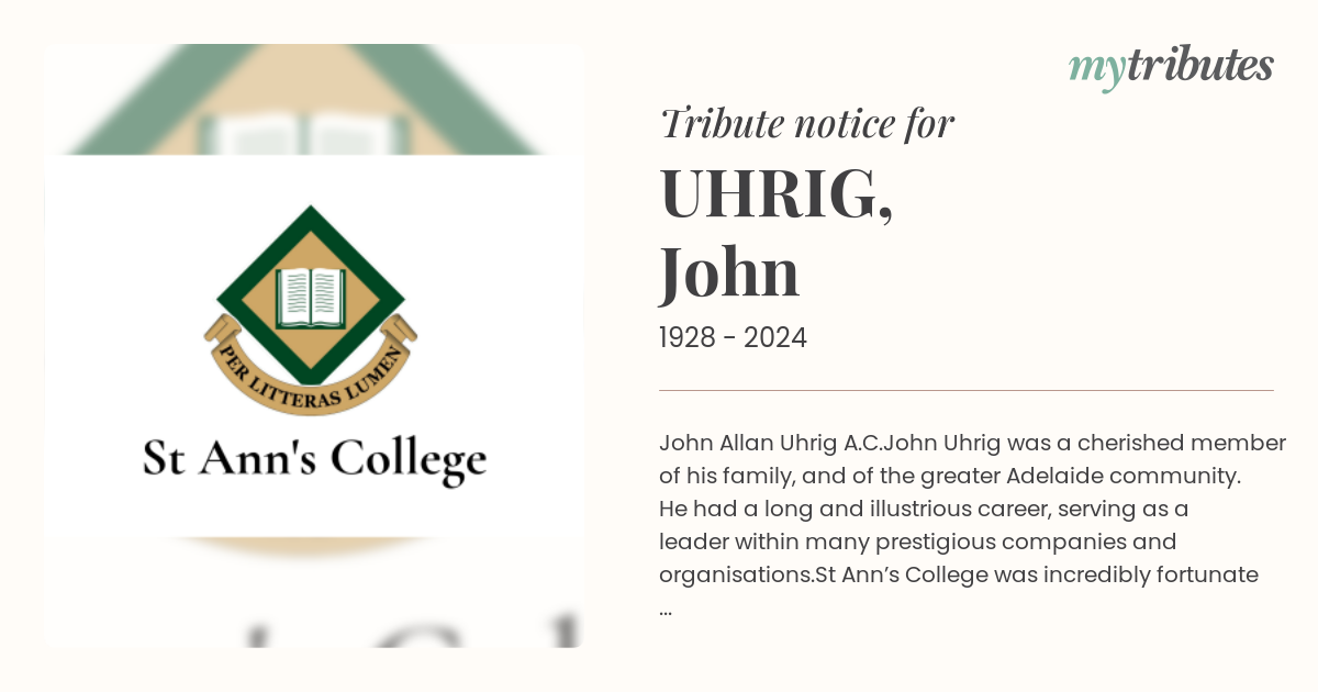 UHRIG, John | Tributes | Adelaide | My Tributes