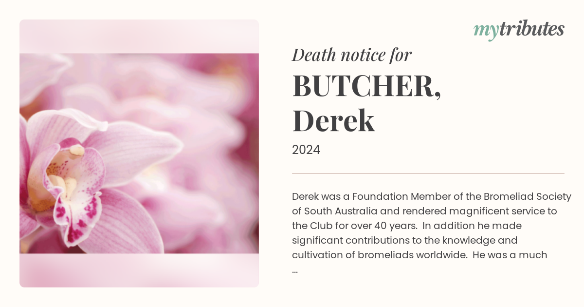 BUTCHER, Derek | Death Notices | Adelaide | My Tributes