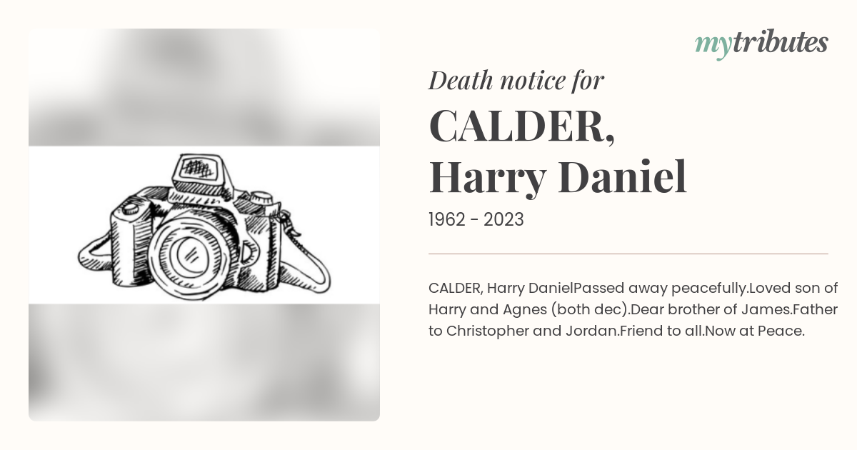 CALDER, Harry Daniel | Death Notices | Melbourne | My Tributes
