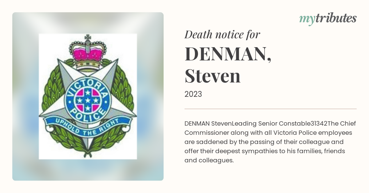 DENMAN, Steven | Death Notices | Melbourne | My Tributes