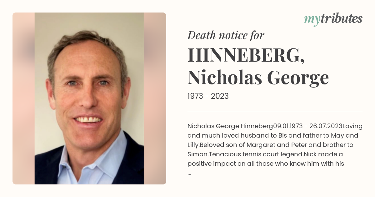 HINNEBERG, Nicholas George | Death Notices | Melbourne | My Tributes