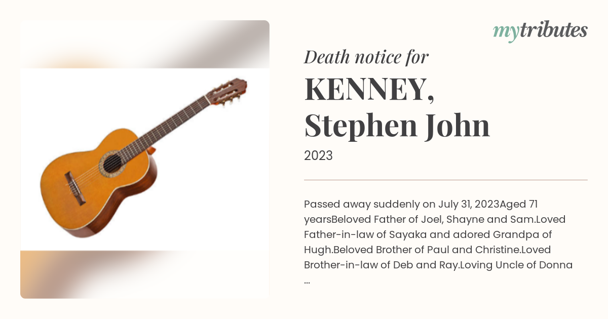 KENNEY, Stephen John | Death Notices | Melbourne | My Tributes