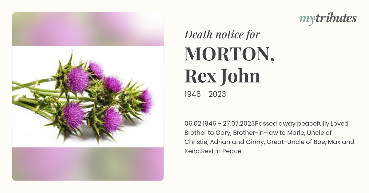 MORTON, Rex John | Death Notices | Melbourne | My Tributes