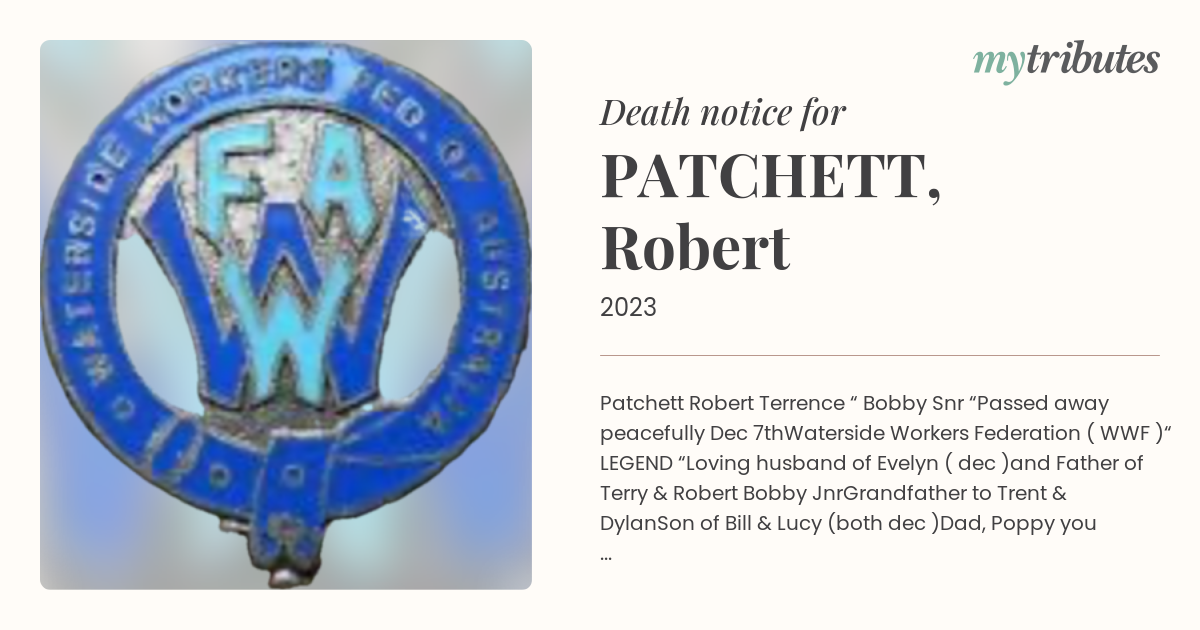 PATCHETT, Robert | Death Notices | Melbourne | Herald Sun