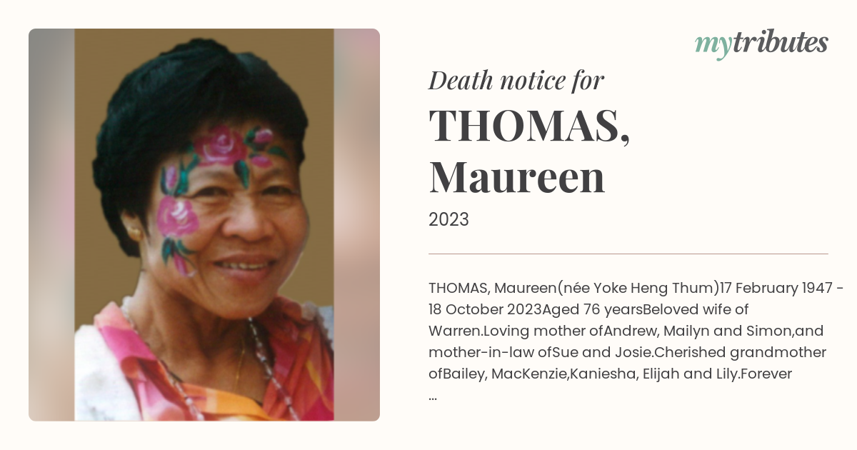 THOMAS, Maureen | Death Notices | Adelaide | My Tributes
