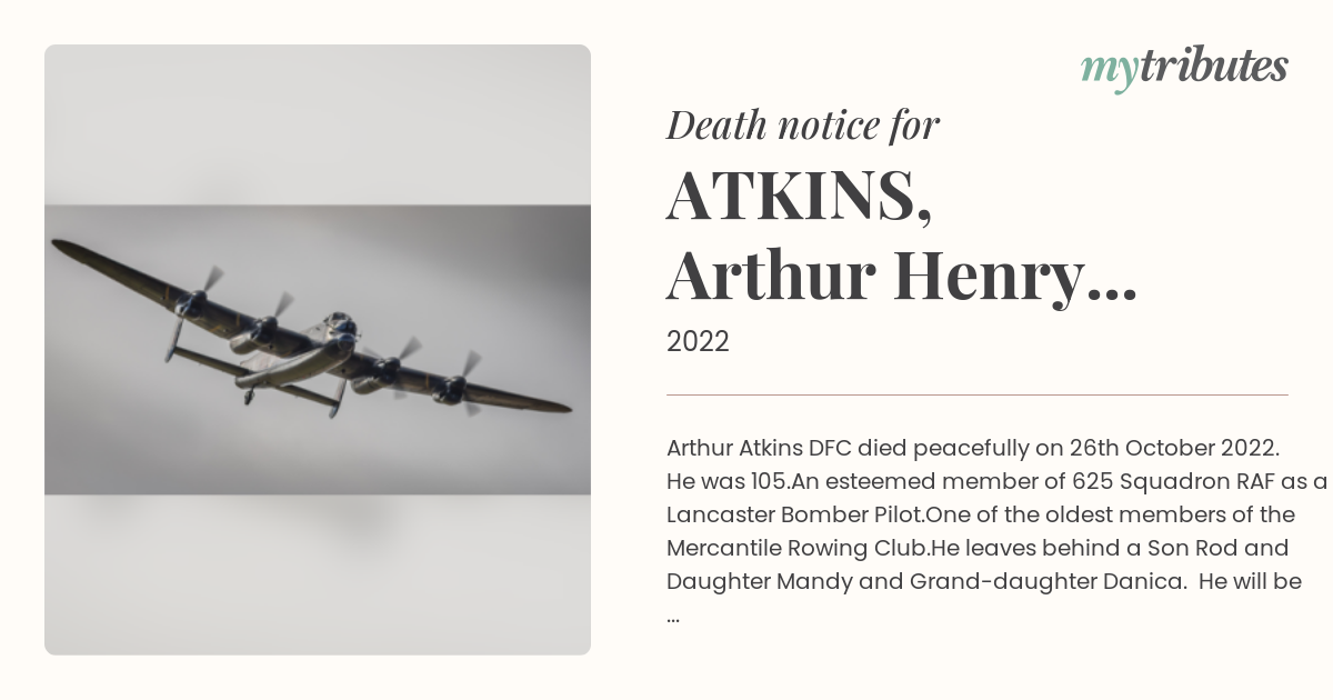 ATKINS, Arthur Henry Chesterman | Death Notices | Melbourne | My Tributes