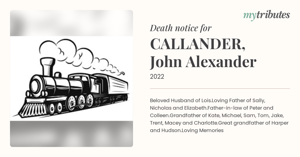CALLANDER, John Alexander | Death Notices | Melbourne | My Tributes