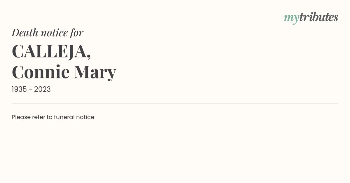 CALLEJA, Connie Mary | Death Notices | Adelaide | The Mercury