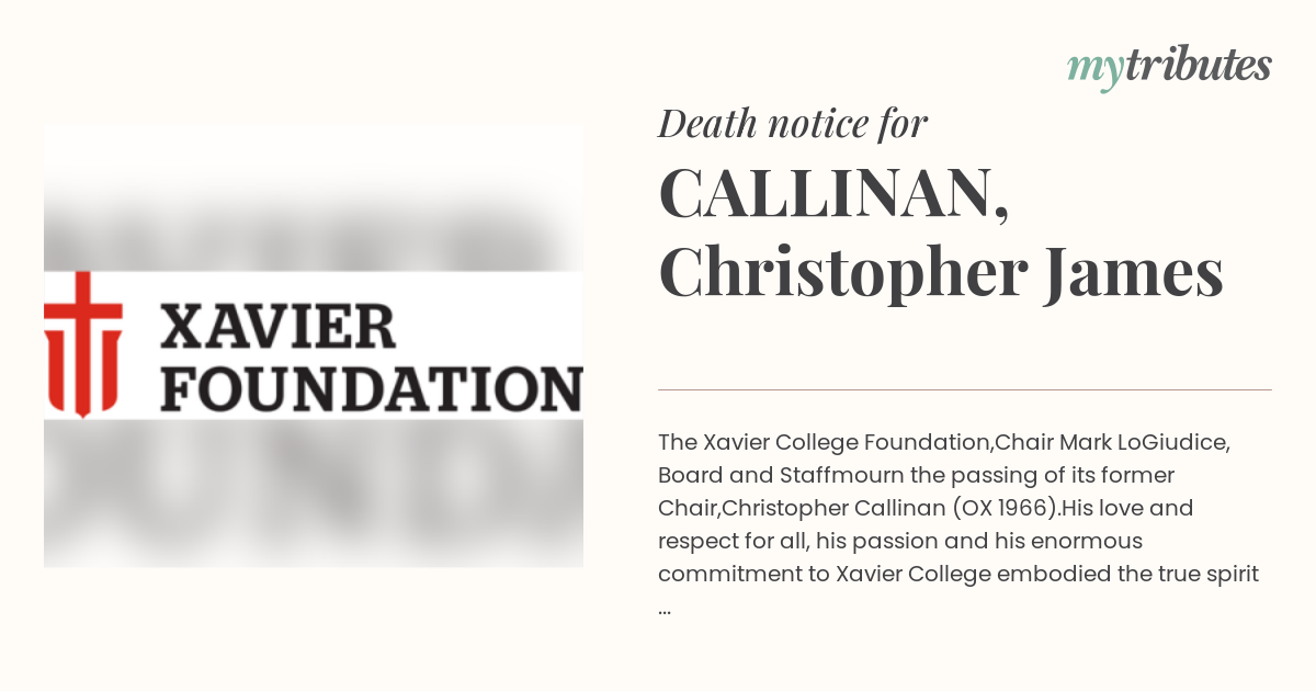 CALLINAN, Christopher James | Death Notices | Melbourne | My Tributes