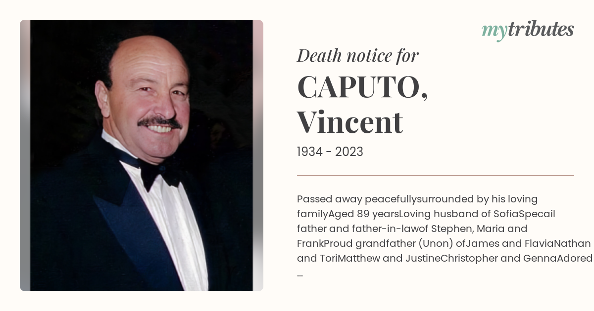 CAPUTO, Vincent | Death Notices | Adelaide | My Tributes