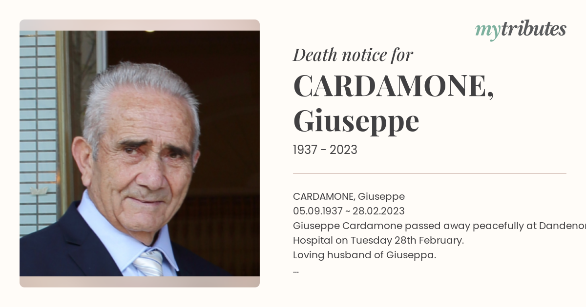 CARDAMONE, Giuseppe | Death Notices | Melbourne | My Tributes