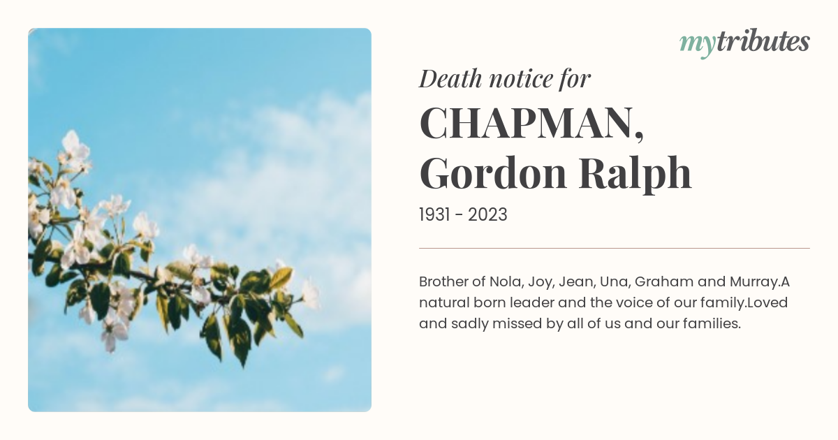 CHAPMAN, Gordon Ralph | Death Notices | Melbourne | My Tributes