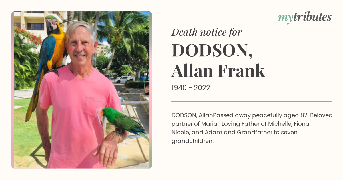 DODSON, Allan Frank | Death Notices | Melbourne | My Tributes