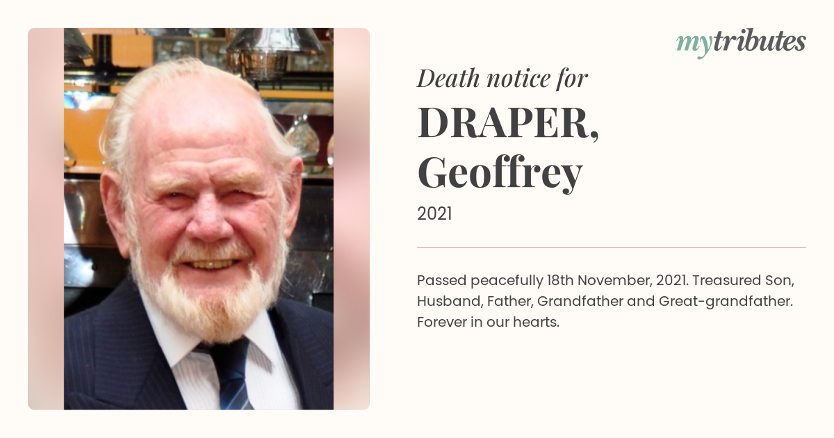 DRAPER, Geoffrey | Death Notices | Melbourne | My Tributes