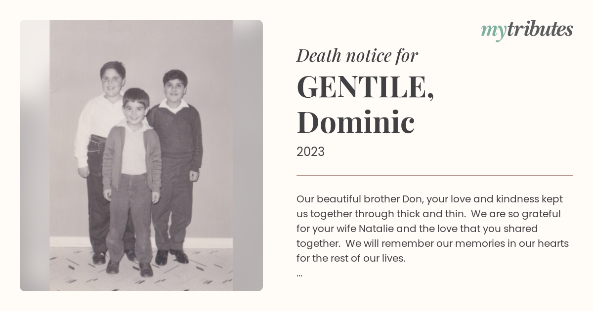 GENTILE, Dominic | Death Notices | Adelaide | My Tributes