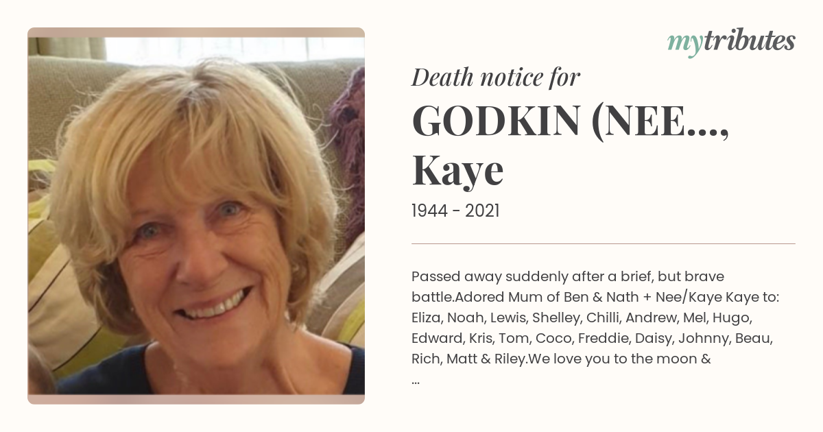 GODKIN (NEE PANNELL), Kaye | Death Notices | Melbourne | My Tributes