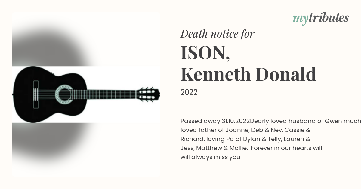 ISON, Kenneth Donald | Death Notices | Melbourne | My Tributes