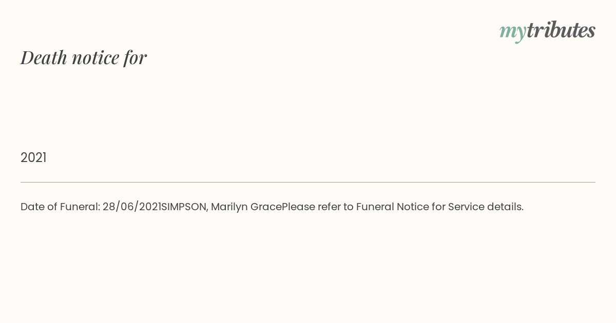 Marilyn Grace SIMPSON | Death Notices | Adelaide | The Mercury