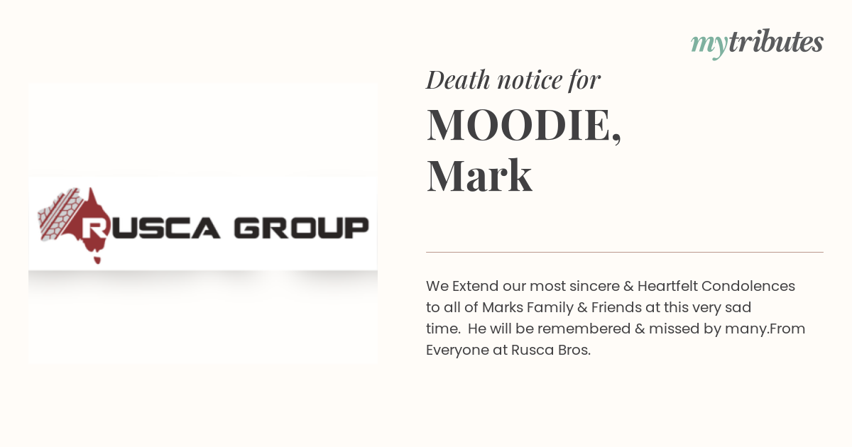 MOODIE, Mark | Death Notices | Darwin | My Tributes