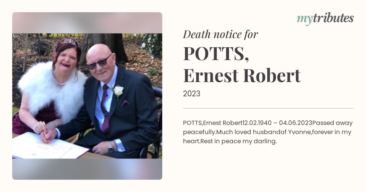 POTTS, Ernest Robert | Death Notices | Adelaide | My Tributes