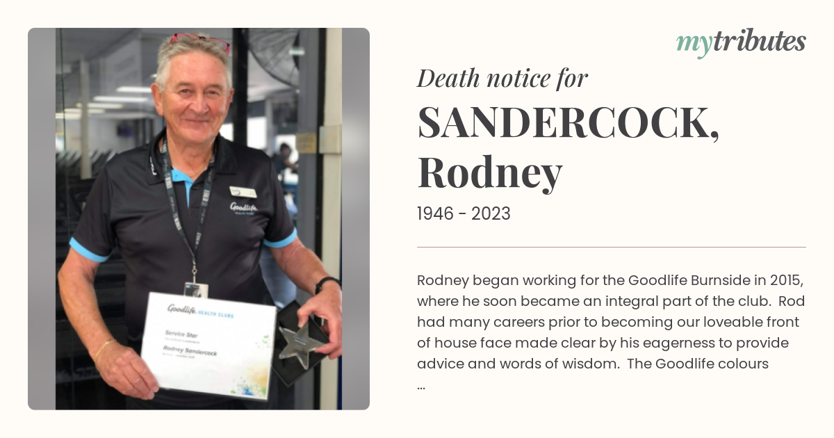 SANDERCOCK, Rodney | Death Notices | Adelaide | My Tributes