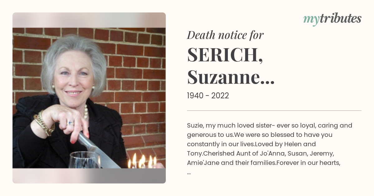 SERICH, Suzanne Margaret (nee Crutchett) | Death Notices | Adelaide ...