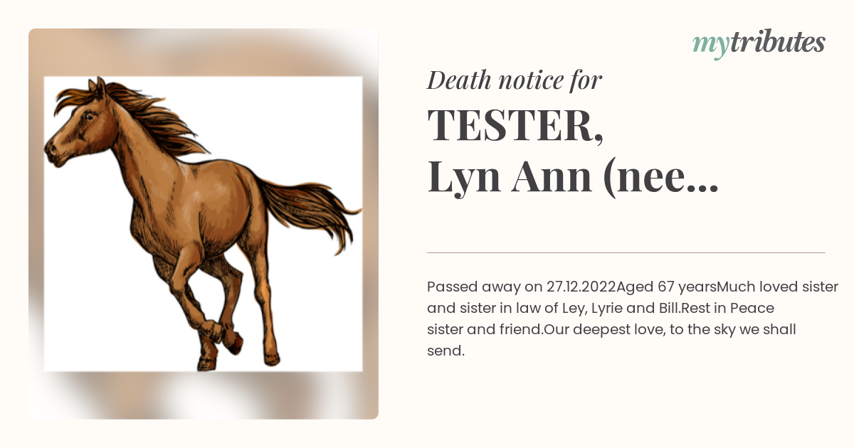 TESTER, Lyn Ann (nee Scanlon) | Death Notices | Adelaide | My Tributes