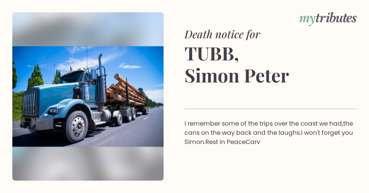 TUBB, Simon Peter | Death Notices | Tasmania | My Tributes