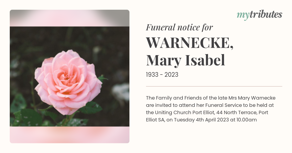 WARNECKE, Mary Isabel | Funeral Notices | Adelaide | The Advertiser