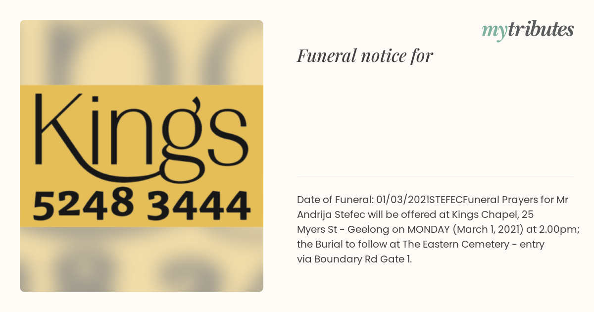 Andrija Stefec | Funeral Notices | Geelong | Geelong Advertiser