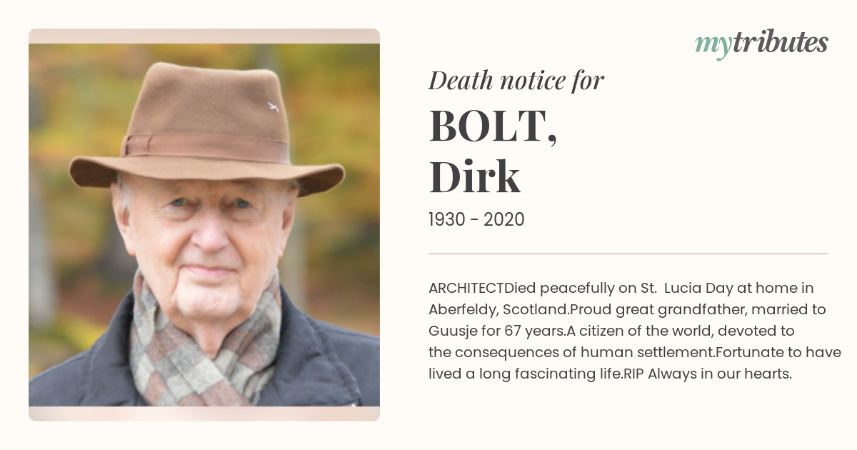 BOLT, Dirk | Death Notices | Tasmania | My Tributes