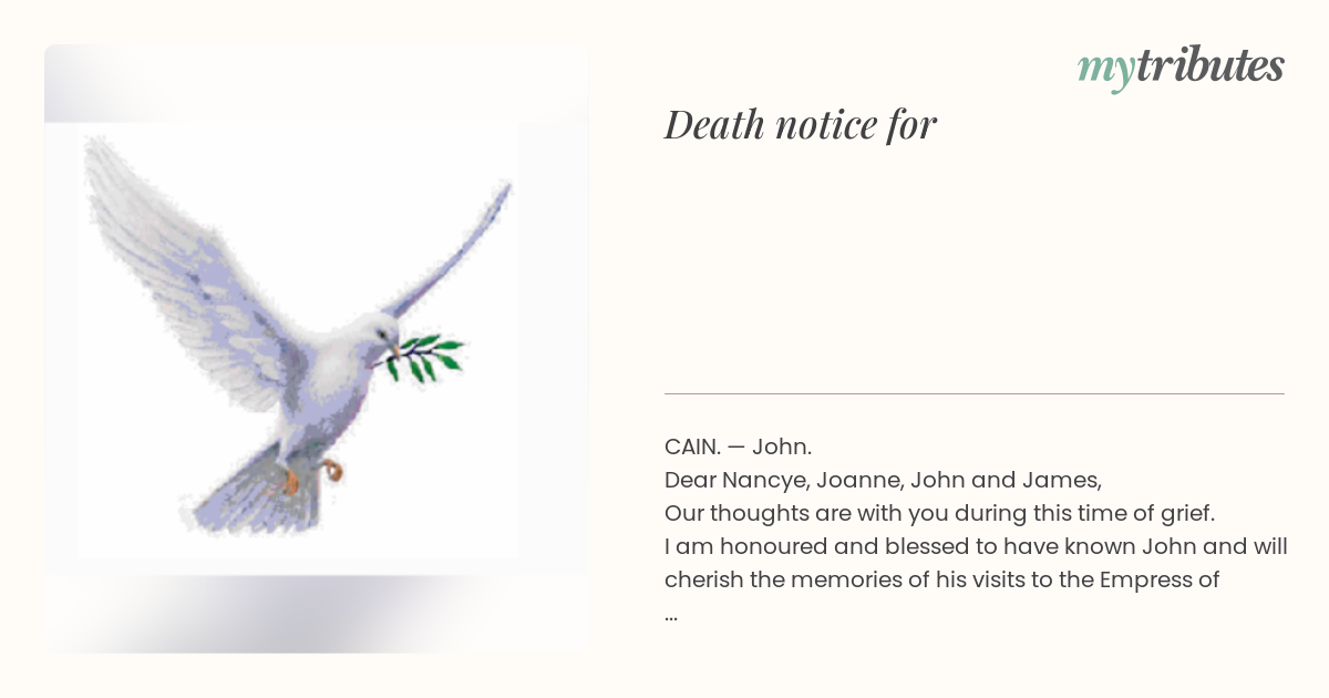 CAIN. — John. | Death Notices | Melbourne | Geelong Advertiser