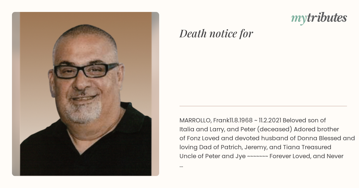 Frank Marrollo | Death Notices | Adelaide | My Tributes