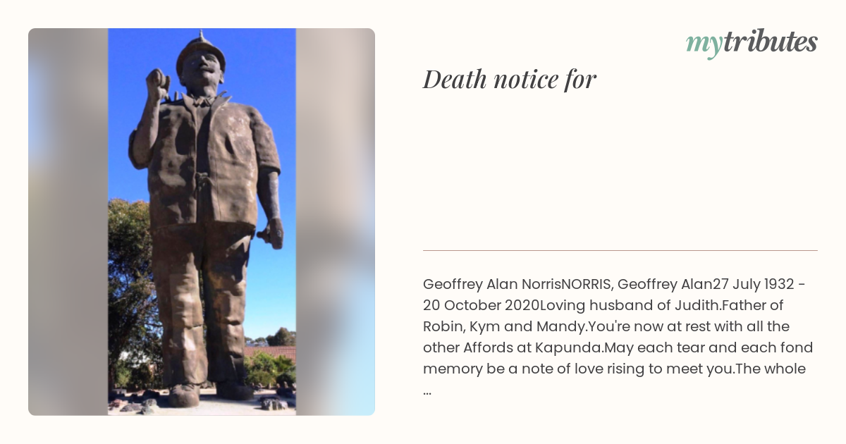 Geoffrey Alan Norris | Death Notices | Adelaide | My Tributes