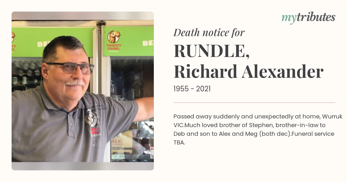 RUNDLE, Richard Alexander | Death Notices | Melbourne | My Tributes