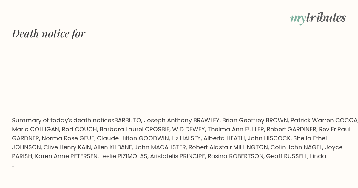 Summary of today's death noticesBARBUTO, Joseph Anthony BRAWLEY, Brian ...
