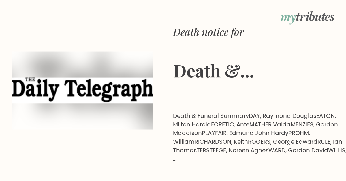 Death & Funeral Summary | Death Notices | Sydney | The Mercury