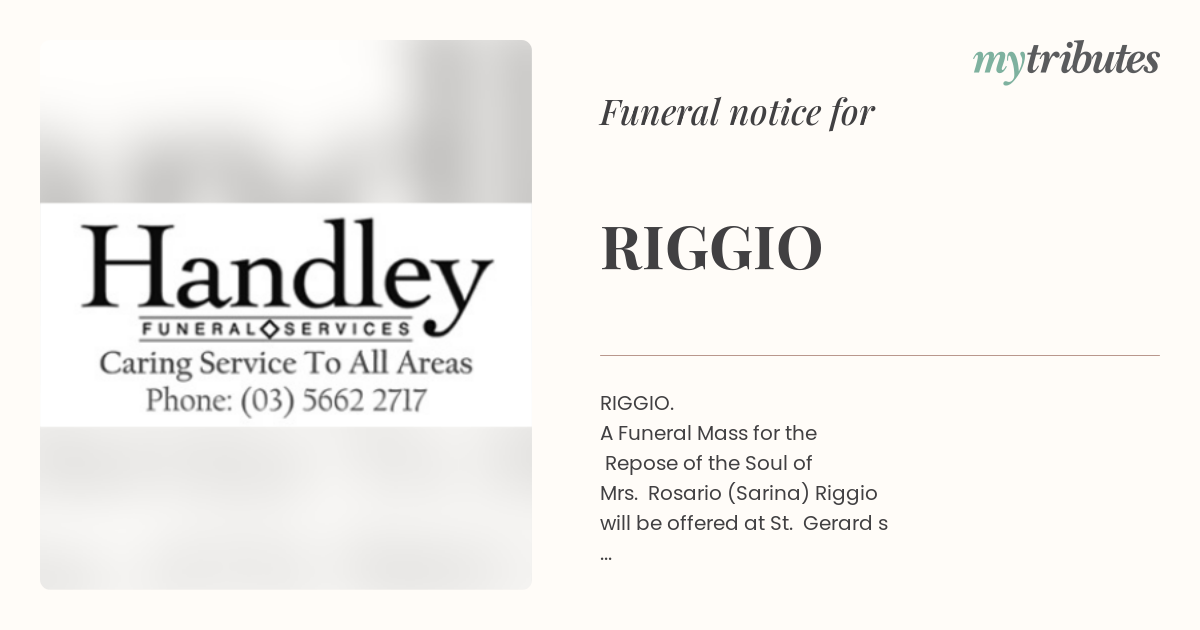 RIGGIO | Funeral Notices | Melbourne | My Tributes