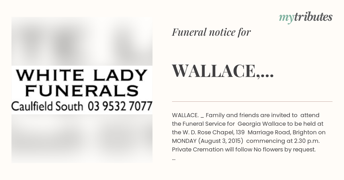 WALLACE, Georgia Rae | Funeral Notices | Melbourne | My Tributes