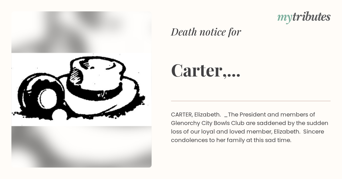 Carter, Elizabeth Ann | Death Notices | Tasmania | My Tributes