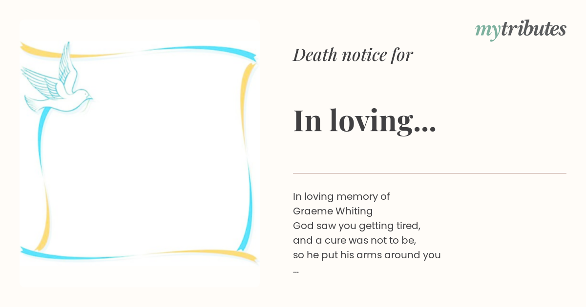 In loving memory of | Death Notices | Darwin | My Tributes