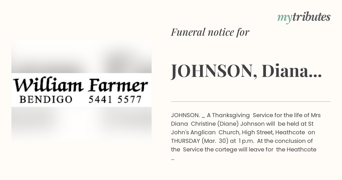 JOHNSON, Diana Christine (Diane) | Funeral Notices | Melbourne | My ...