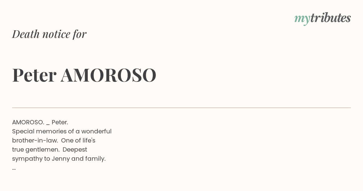 Peter AMOROSO | Death Notices | Melbourne | My Tributes